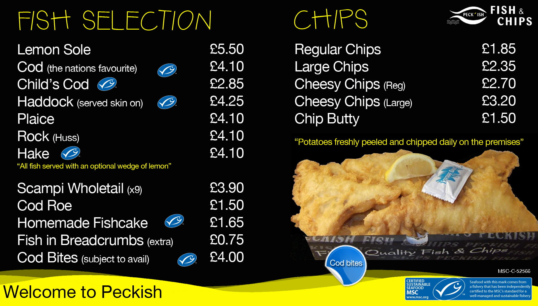 Menu Peckish Fish And Chips Camelford